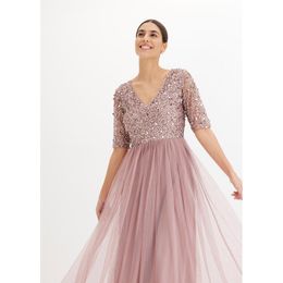 bonprix Damen bonprix Abendkleid f&uuml;r festliche Anl&auml;sse, mit T&uuml;ll-Rock und Pailletten im Oberteil rosa 50, N-Gr