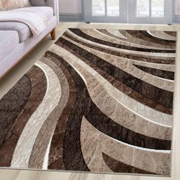 OTTO home Teppich &raquo;Livil, modernes Wellen-Design&laquo; rechteckig 8 mm H&ouml;he 3D-Effekt, Kurzflor, Wohnzimmer, Esszimmer, Schlafzimmer braun Kunstfaser B : 