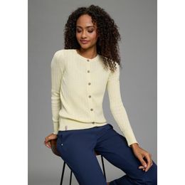 Kangaroos Damen Kangaroos Strickjacke h&uuml;ftlange Form, figurbetonte Passform, aus Feinstrick und Strick gelb 52/54