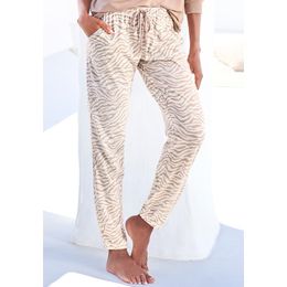 Lascana Damen Lascana Pyjamahose Uni oder mit tollem Animal-Print braun 36/38, N-Gr