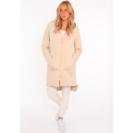 Zwillingsherz Damen Jerseymantel &raquo;"Wild Strong Free"&laquo; mit Kapuze, Taschen, Front und Backmotiv Wild Strong Free beige L