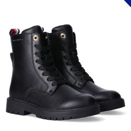 Tommy Hilfiger M&auml;dchen Schn&uuml;rboots Herbstboots, Schn&uuml;rstiefelette mit farbigem Textilband an der Ferse 34
