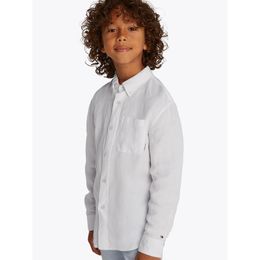 Tommy Hilfiger Jungen Langarmhemd &raquo;LINEN BLEND RELAXED SHIRT LS&laquo; mit Brusttasche, Logostickerei wei&szlig; 5 (110), N-Gr