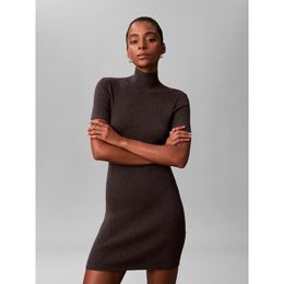 Calvin Klein Jeans Damen Minikleid Ohne Tasche Figurbetonte Passform mit Stehkragen braun S (38), N-Gr
