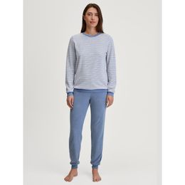Calida Damen Calida Schlafanzug &raquo;Soft Dreams&laquo; 2 tlg. Ringel-Design, warm, weich, Frottee-Qualit&auml;t, Cotton-Mix blau S (40/42)