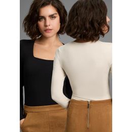 Laura Scott Damen Langarmbody Packung, 2er-Pack, mit Karree-Ausschnitt, sehr figurbetont schwarz 42, N-Gr