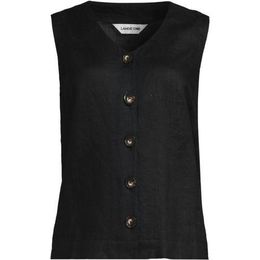 LANDS' END Premium Reinleinen-Top mit Kn&ouml;pfen f&uuml;r Damen, Damen, size: regular, Schwarz, Leinen, by Lands' End