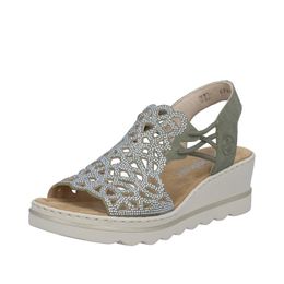 Rieker Damen Keilsandalette Sommerschuh, Plateausandale, Schlupfschuh mit Schmucksteinchen gr&uuml;n 42