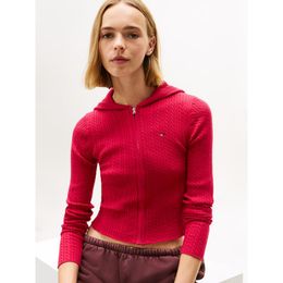 Tommy Jeans Damen Strickjacke &raquo;TJW ESSENTIAL ZIPPER HOOD CARDI&laquo; mit Zopfstrickmuster und Kapuze pink XS (34)
