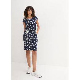 bonprix Damen bonprix Shirtkleid mit elastischen B&uuml;ndchen in der Taille, Loose Fit, mit Kurzarm blau 48/50 (XL), N-Gr