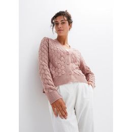 bonprix Damen bonprix Ajourstrickjacke &raquo;Ajour-Strickjacke&laquo; lockere Passform, luftiges Strickmuster, unifarben, mit Knopfleiste rosa 44/46 (L)