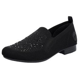 Rieker Damen Slipper Loafer, Business Schuh mit Strass-Steinchen verziert schwarz 39