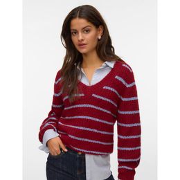 V&eacute;ro Moda Vero Moda Damen V-Ausschnitt-Pullover &raquo;VMAWESOME SHINE LS V-NCK STRIPE PULL BOO&laquo; mit Glitzer-Effekt rot M