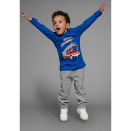 Kidsworld Jungen Kidsworld Langarmshirt &raquo;Mit Feuerwehr-Druck: ACHTUNG L&Ouml;SCHEINSATZ&laquo; Langarm, Basic-Passform, bedruckt, Rundhalsausschnitt blau 104/110