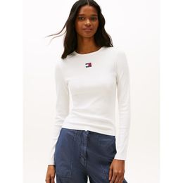 Tommy Jeans Damen Langarmshirt &raquo;TJW SLIM LS BADGE TEE EXT&laquo; Baumwollmischung, slim fit wei&szlig; XXXL(46)