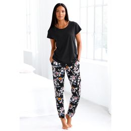 s.Oliver Damen s.Oliver Pyjama Set, 2 mit Blumenmuster schwarz 32/34