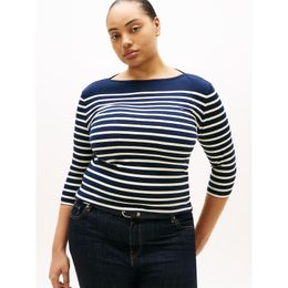 Tommy Hilfiger Curve Damen T-Shirt &raquo;CRV SLIM CODY BOAT-NK 3/4SLV&laquo; in Gro&szlig;en Gr&ouml;&szlig;en, 3/4 &Auml;rmel, Logostickerei blau 52
