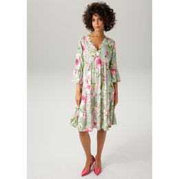 Aniston Casual Damen Aniston CASUAL Tunikakleid mit fantasievollem Blumendruck bunt 42, N-Gr