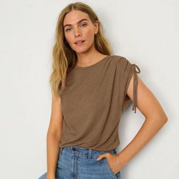 LANDS' END Leinenmix-Shirt mit geraffter Schulter f&uuml;r Damen, Damen, size: regular, Braun, Leinen/Viskose, by Lands' End