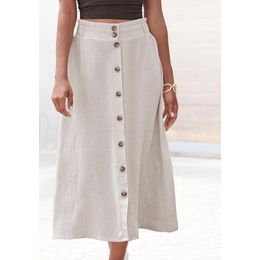 Lascana Damen Lascana Midirock &raquo;mit Zierknopfleiste vorn und aus Webware mit Leinenanteil&laquo; luftiger Leinenrock, leichter Sommerrock in Midil&auml;nge beige