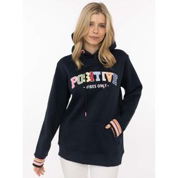 Zwillingsherz Damen Hoodie &raquo;"POSITIVE"&laquo;, buntes Sticklogo und gestreifte &Auml;rmelb&uuml;ndchen, Kapuze, K&auml;ngurutasche L/XL
