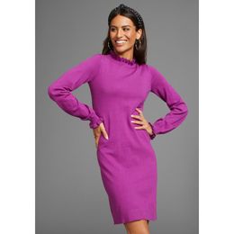 Laura Scott Damen Strickkleid aus Viskosemischung mit femininem R&uuml;schendetail lila 40, N-Gr