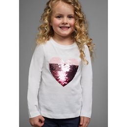 Kidsworld M&auml;dchen Kidsworld Langarmshirt &raquo;, mit Paillettenherz zum Wenden&laquo; Langarm, Basic-Passform, mit glitzernden Pailletten wei&szlig; 140/146