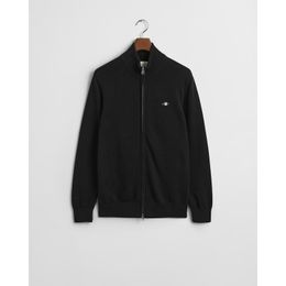 Gant Herren Cardigan &raquo;CASUAL COTTON ZIP CARDIGAN&laquo; Mit Rippb&uuml;ndchen an Stehkragen, &Auml;rmeln und Saum schwarz XXL