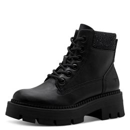 Tamaris Damen Schn&uuml;rboots , Blockabsatz, Schn&uuml;rstiefelette mit gl&auml;nzenden Strasssteinen besetzt 39