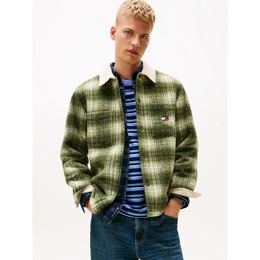 Tommy Jeans Herren Karohemd &raquo;CHECK TEDDY OVERSHIRT&laquo; Overshirt Jacke Holzf&auml;ller kRegular fit mit Rundhalsausschnitt gr&uuml;n XXXL (60/62), N-Gr