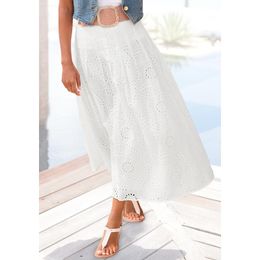 Buffalo Damen Maxirock &raquo;aus Eyelet-Spitze mit Unterrrock&laquo; Sommerrock mit modische Lochstickerei, Spitzenrock in A-Form wei&szlig; 46