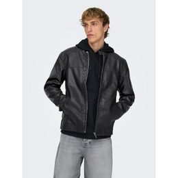 Only & Sons Only & Sons Herren ONLY & SONS Bikerjacke &raquo;MIKE PU RACER JACKET&laquo; ohne Kapuze schwarz XL