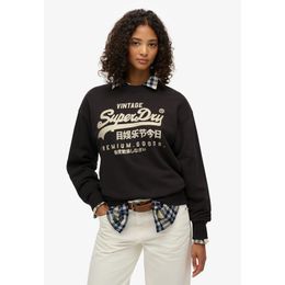 Superdry Damen Sweatshirt &raquo;EMBELLISHED VL LOOSE CREW&laquo;, aus Seide, Relaxed Fit, mit Rundhalsausschnitt, h&uuml;ftlange Schnittform schwarz XXL