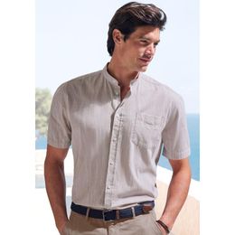 H.I.S. H.I.S Herren Kurzarmhemd &raquo;, sommerliches Strukturhemd&laquo; Regular Fit, Stehkragenhemd mit Brusttasche, reine Baumwolle beige L (41/42), N-Gr