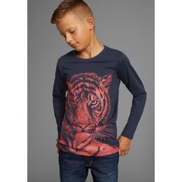 Kidsworld Jungen Kidsworld Langarmshirt &raquo;TIGER - Druck&laquo; Langarm, Basic-Passform, mit trendigem Druck, Rundhalsausschnitt blau 140/146