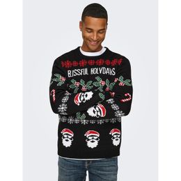 Only & Sons Only & Sons Herren ONLY & SONS Strickpullover &raquo;ONSXMAS REG 5 ALLOVER CREW KNIT&laquo; schwarz M