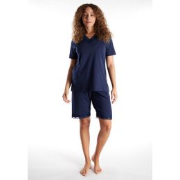 G&ouml;tzburg G&ouml;tzburg Damen G&Ouml;TZBURG Shorty mit Spitze, Kurzarm, V-Ausschnitt, Baumwollmix blau 46