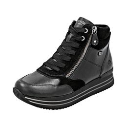 Remonte Damen Sneakerboots Schn&uuml;rboots, Plateauboots, Stiefelette, wasserabweisende TEX-Membran schwarz 39