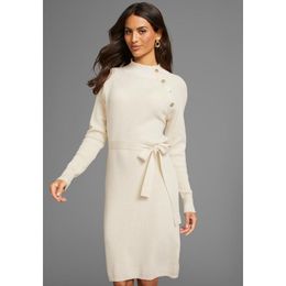 Laura Scott Damen Strickkleid mit Knopfdetail und Bindeg&uuml;rtel beige 38, N-Gr