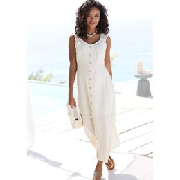 Lascana Damen Lascana Maxikleid &raquo;mit breiten Tr&auml;gern aus Webware mit Leinenanteil&laquo; Ohne Taschen Elegantes Sommerkleid, Leinenkleid, Tr&auml;gerkleid beige 
