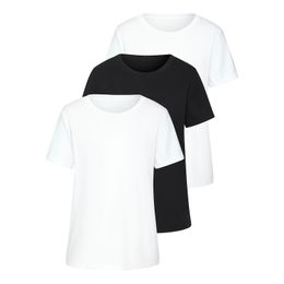 Beachtime By Lascana Damen Beachtime by Lascana T-Shirt &raquo;mit modischem Schlitz am Saum&laquo; 3er-Pack, aus luftiger Baumwoll-Qualit&auml;t schwarz-wei&szlig; 32/34