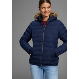 Polarino Damen Steppjacke mit Kapuze Kapuze mit Fellimitat zum Abnehmen blau 46