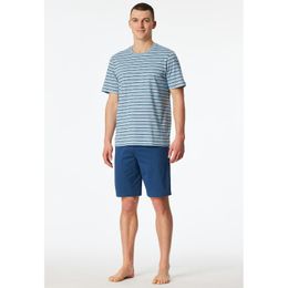 Schiesser Herren Shorty &raquo;Casual Nightwear&laquo; 2 mit gestreiftem Oberteil, Rundhalsausschnitt und kurzen &Auml;rmeln blau 52