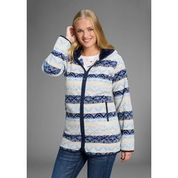 Polarino Damen Fleecejacke mit Kapuze Fleecejacke mit Print und Fellimitat in Kapuze wei&szlig; 48