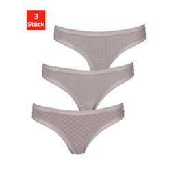 Lascana Damen Lascana String 3er-Pack, aus elastischer Baumwolle mit weicher Spitze grau 36/38