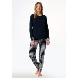 Schiesser Damen Schlafanzug &raquo;Casual Essentials&laquo; 2 tlg. Baumwolle, Rundhalsausschnitt, lang&auml;rmelig blau 36