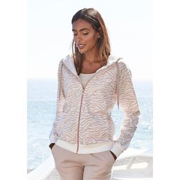 Lascana Damen Lascana Kapuzensweatjacke Sweatshirtjacke mit Details in Ros&eacute;gold, Loungewear braun 32/34