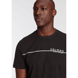 Delmao Herren DELMAO T-Shirt Kurzarm, mit coolem Print, Rundhalsausschnitt, aus 100% Baumwolle schwarz S (44/46)