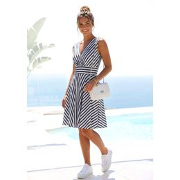 Lascana Damen Lascana Sommerkleid &raquo;mit Streifenprint, b&uuml;gelfreie Qualit&auml;t, maritim&laquo; Ohne Taschen tailliertes Minikleid, Streifenkleid, elegantes 