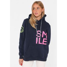 Zwillingsherz Damen Hoodie &raquo;"Alissa"&laquo;, Langarm, Kapuze, Neon-Details, Kordelzug, Frontprint, K&auml;ngurutasche blau S/M